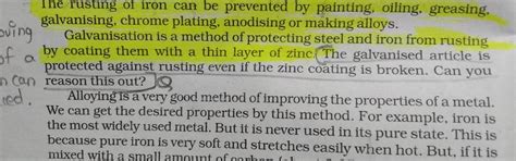 The Rusting Of Iron Can Be Prevented By Painting Oiling Greasing Galva