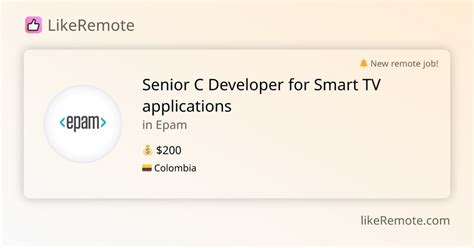 📩 Senior C Developer For Smart Tv Applications At 🏢 Epam Salary 💰200 📍remote Job In 🇨🇴