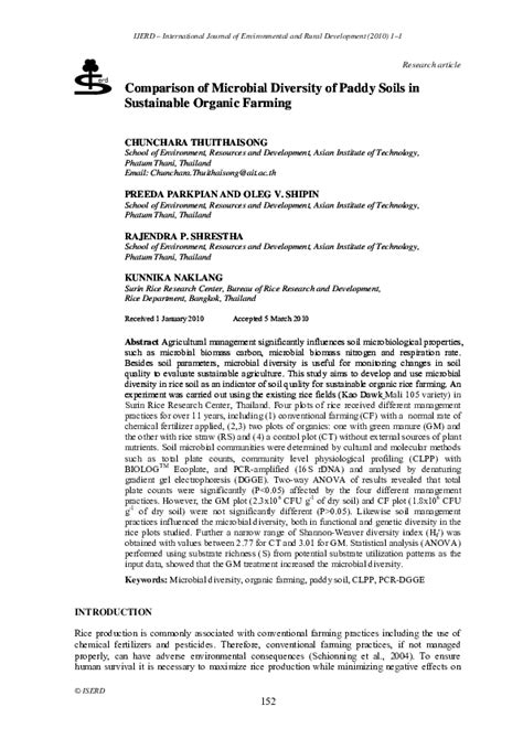 (PDF) Comparison of Microbial Diversity of Paddy Soils in Sustainable Organic Farming Comparison ...