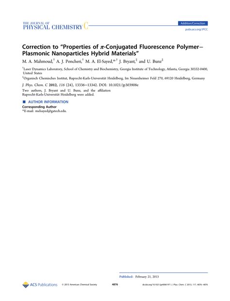 Pdf Correction To Properties Of π Conjugated Fluorescence Polymerplasmonic Nanoparticles