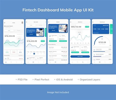 핀테크 대시보드 모바일 앱 Ui 키트 프리미엄 PSD 파일