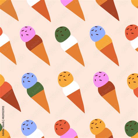 Ice Cream Pattern Seamless Background Icecream Balls In Cones Sweet Yummy Summer Food