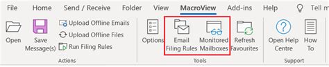 Relocation Of Email Filing Rule Settings To Outlook Macroview