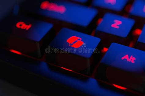 Copilot AI Logo On A Black Computer Keyboard With Red Backlight Close Up Dedicated Keyboard