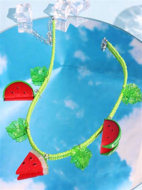 Супер Свежо и Сладко Колие с Резенчета Диня и Цветни Мъниста Красиво Лятно Колие Бижу за Свежи