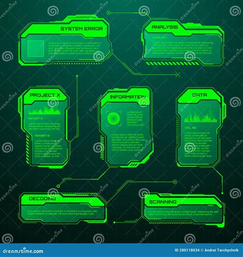 Green Futuristic Hud Ui Elements Sci Fi User Interface Text Boxes Callouts Stock Vector