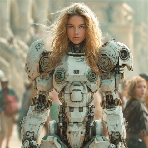 Premium Photo Female Cyborg Robot Girl In Exoskeleton Glossy Shiny