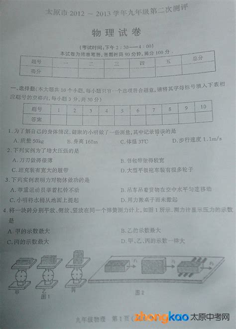 太原市2012 2013学年九年级上册物理期末试题期末试题中考网