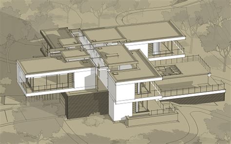 현대 아늑한 집의 3d 렌더링 밑그림입니다 검은 선 흰 반점 가진 밑그림입니다 0명에 대한 스톡 사진 및 기타 이미지 0명 3차원 형태 개념 Istock