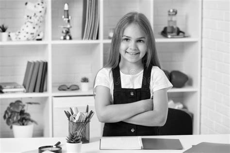 Cheerful Teen Girl At School Lesson In Classroom Wear Uniform September Stock Image Image Of