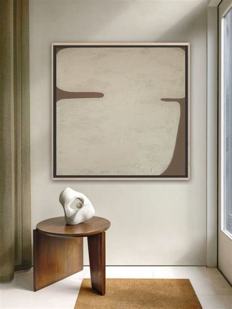 Großes abstraktes Gemälde Mid Century Moderne Kunst Beige Malerei