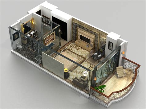 3d鸟瞰立体布置图 小度假公寓案例李宗策 站酷zcool