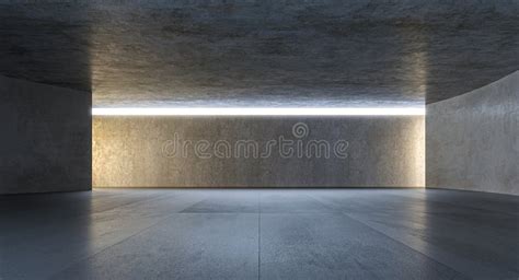 Modern Empty Concrete Building Interior With Hidden Lighting And Tiled