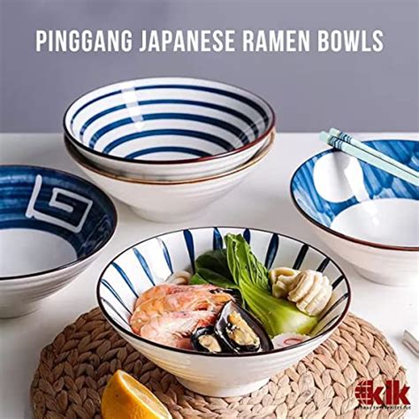 Set Of 4 Ceramic Japanese Style Ramen Bowls With Chopsticks And Spoons