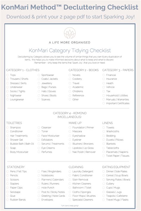 Printable Konmari Declutter Checklist