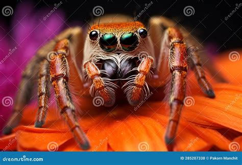 Zoom In On A Stunning Macro Shot Of A Jumping Spider Poised On A
