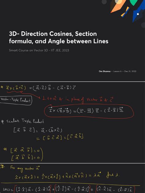 3d Direction Cosines Section Formula And Angle Between Lines With Anno