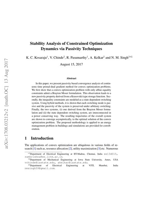 PDF Stability Analysis Of Constrained Optimization Dynamics Via Passivity Techniques