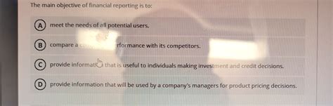 Solved The Main Objective Of Financial Reporting Is To Meet