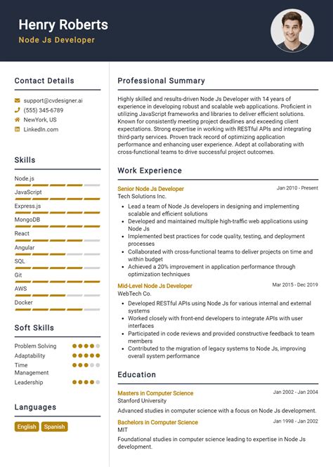 12 Node Js Developer Cv Example For 2024 Free Professional Templates