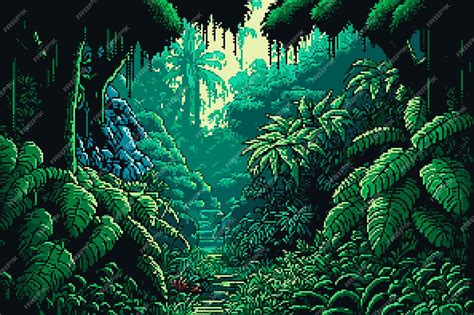 Premium Vector 8 Bit Pixel Jungle Forest Landscape Ai Generated Rainforest Retro Pixel Art