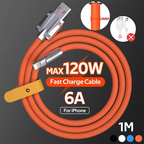 สายชาร์จ Usb ซิลิโคนเหลว 6a 120w ชาร์จเร็วมาก สําหรับ Iphone Xs X Max 12 Pro 13 14 Shopee Thailand