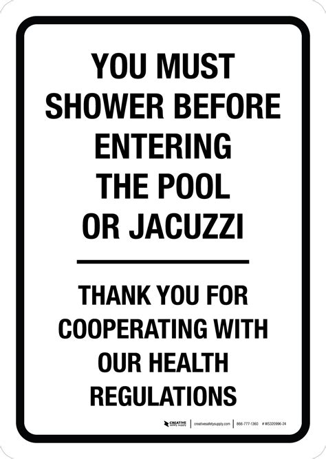 You Must Shower Before Entering The Pool Or Jacuzzi Portrait Wall Sign