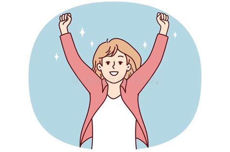 Smiling Woman Raise Hands Celebrate Win Stock Vector Illustration Of