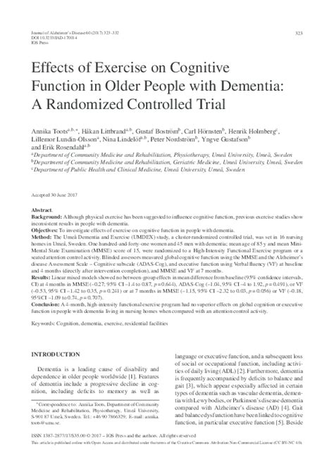 Pdf Effects Of Exercise On Cognitive Function In Older People With