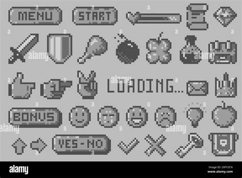 Pixel Bit Black Symbols Emoticons Cursor Arrow Sound Text Bobbles Health Scale Game