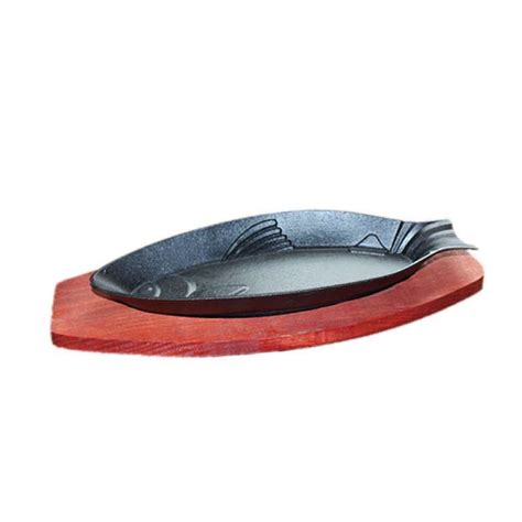 Promo Iron Cast Piring Ikan Besi Cor Super Tebal 31cm Dengan Alas Kayu