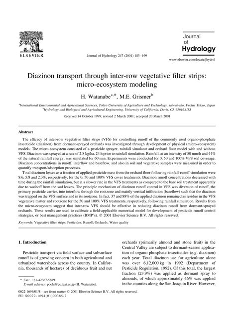 Pdf Diazinon Transport Through Inter Row Vegetative Filter Strips Micro Ecosystem Modeling