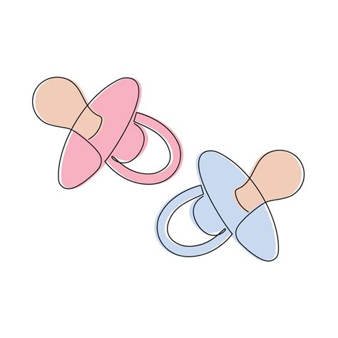 Pacifier For Boy And Girl Drawn In One Continuous Line One Line