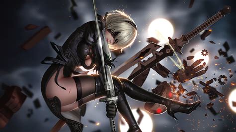 Automata Girl Sword Fight Nier Automata 2b Wallpaper 4k