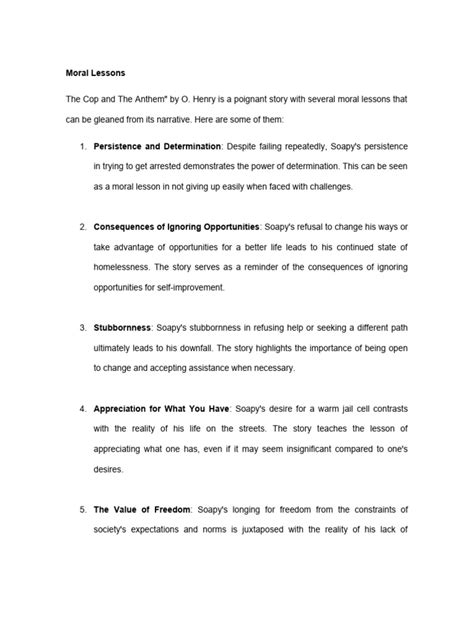 Moral Lessons Of The Cop And The Anthem Short Story Pdf Empathy