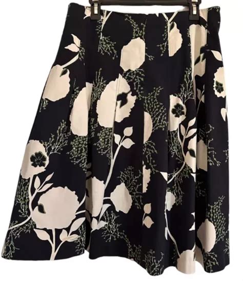 Talbots Black Navy Blue A Line Pleated Midi Skirt Sz 12 Floral Preppy