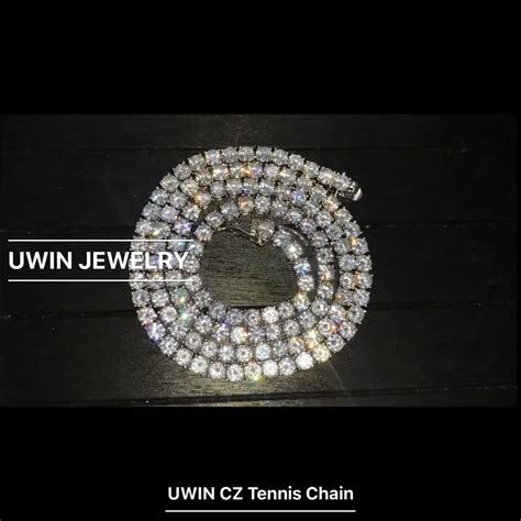 Hiphop Row Cz Tennis Chain Necklace Cubic Zircon Iced Out Mm Mm Mm K Gold Rapper Bling