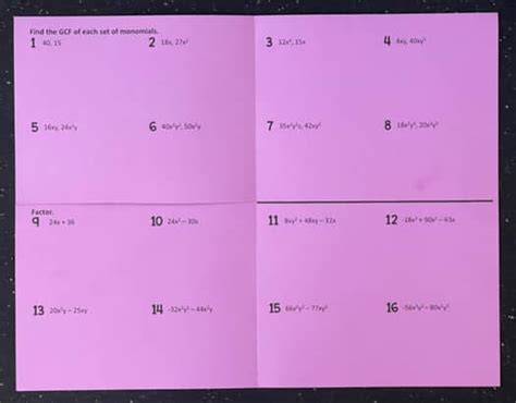 Greatest Common Monomial And Binomial Factor Algebra 1 Foldable Notes