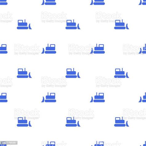 흰색 배경에 격리된 작은 파란색 불도저 측면도 귀여운 흑백 매끄러운 패턴 벡터 간단한 평면 그래픽 그림입니다 텍스처 고고학에 대한 스톡 벡터 아트 및 기타 이미지 Istock