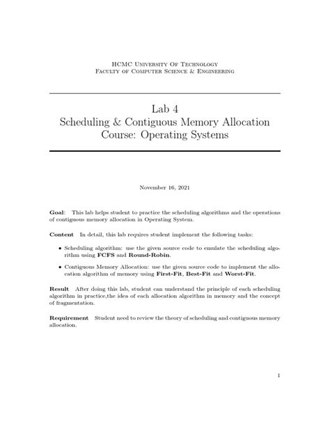 Lab 4 Scheduling And Contiguous Memory Allocation Course Operating