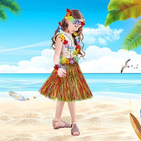 Fighting To Achieve Girls Elastic Hawaiian Hula Dancer Grass Skirt With