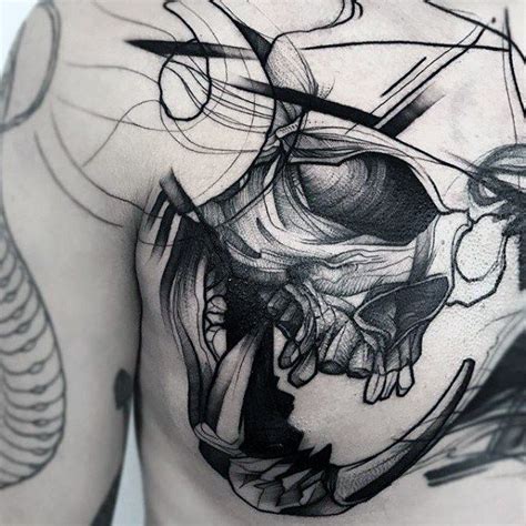 A Man S Chest With An Abstract Tattoo Design On The Side And Back Part