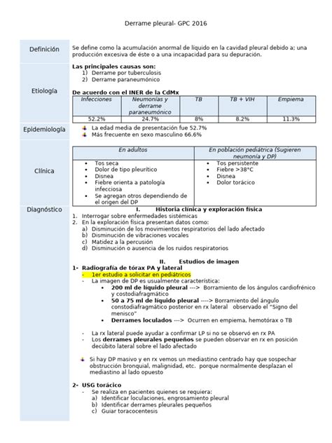 Diagnóstico Y Tratamiento De Derrame Pleural Pdf Enfermedades Y