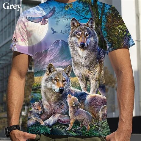 New Men Casual O Neck Short Sleeves Shirts Fashion Cool 3d Wolf Print T