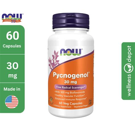 Now Foods Pycnogenol 30mg French Maritime Pine Bark Extract 60 Veg
