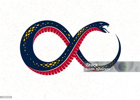 무한의 상징 삶과 죽음의 끝없는 주기 고대 우로 보로스 기호 벡터 일러스트 뱀은 자신의 이야기 로고 엠블럼 또는 문신을 먹는