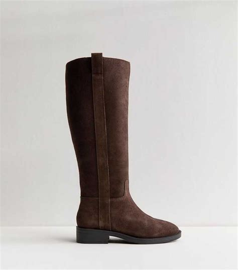 Mid Brown Suede Knee High Riding Boots New Look