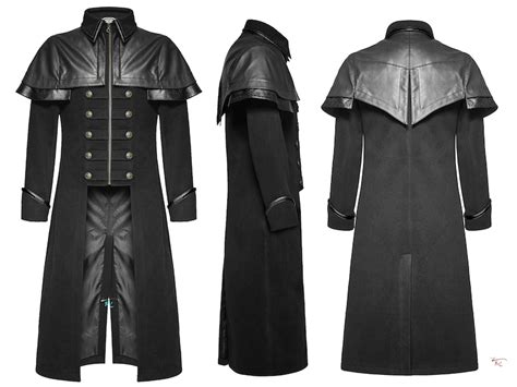 Mens Black Long Trench Coat Gothic Highwayman Steampunk VTG Military