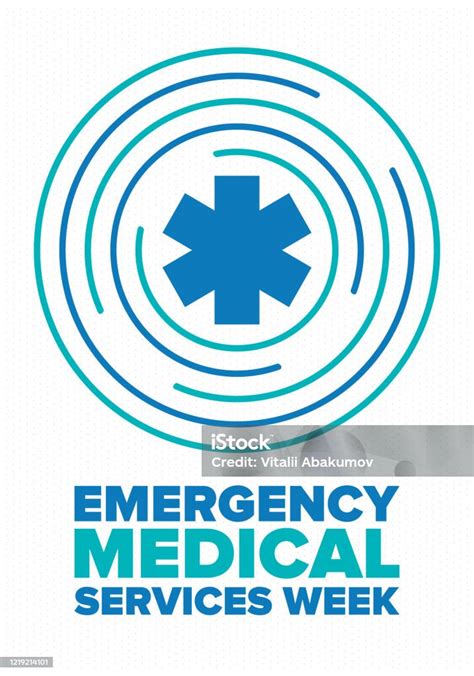 5 월 응급 의료 서비스 주간 미국에서 매년 축하 제어 및 보호 의료 의료 디자인 포스터 카드 배너 및 배경 벡터 일러스트레이션 5월에 대한 스톡 벡터 아트 및 기타 이미지