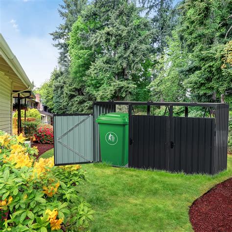 Outdoor Garbage Bin Storage Shed Galvanized For 3 Trash Cans With Lockable Doors